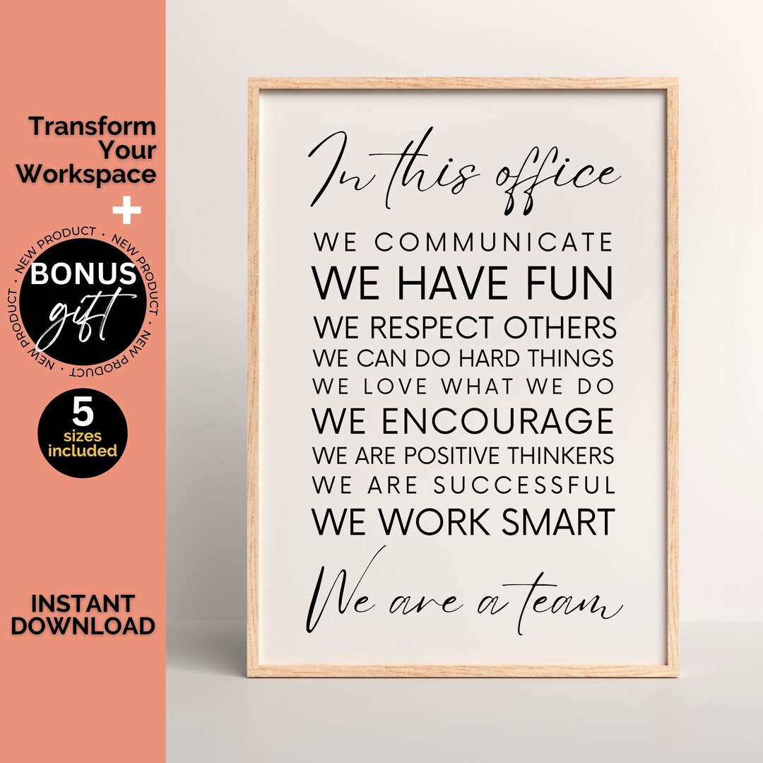 Teamwork Quote Printable Office Values Print Inspirational Wall Art HR ...