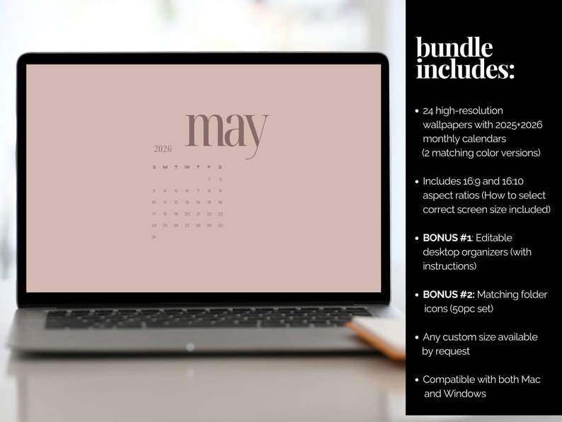 Neutral Desktop Wallpaper Monthly Calendar 2026 Digital Desktop ...