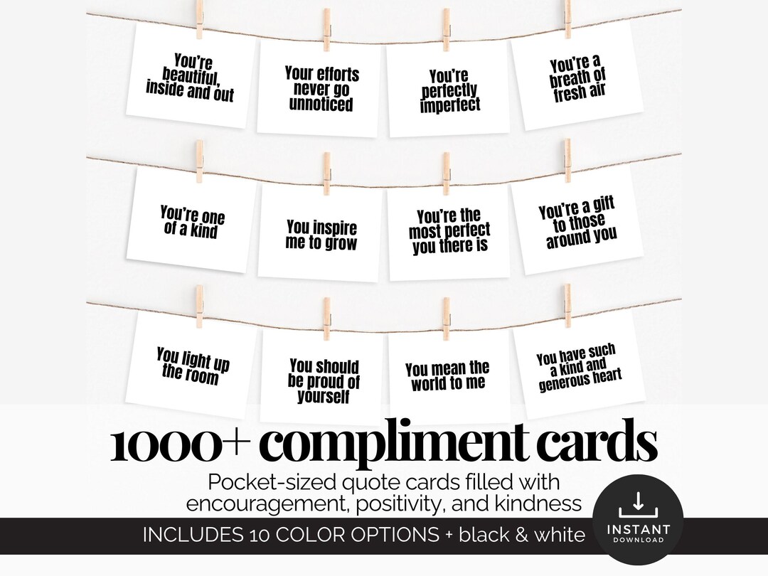 Compliment Card Pack Positive Notes Printable Encouragement Quotes ...