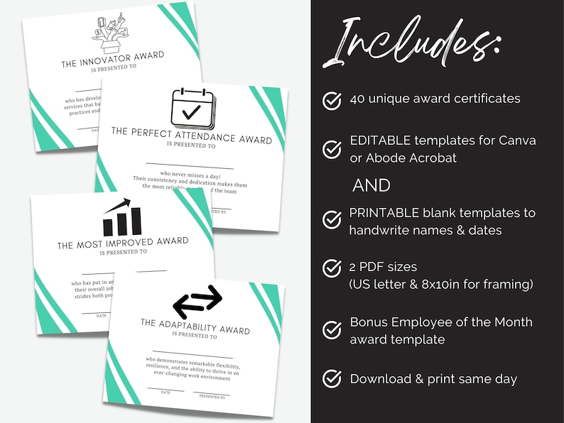 Employee Recognition Award Certificates, Staff Appreciation Awards ...