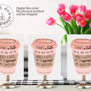 Thanks A Latte Coffee Gift Tag Printable Coffee Thank You Tag Employee ...
