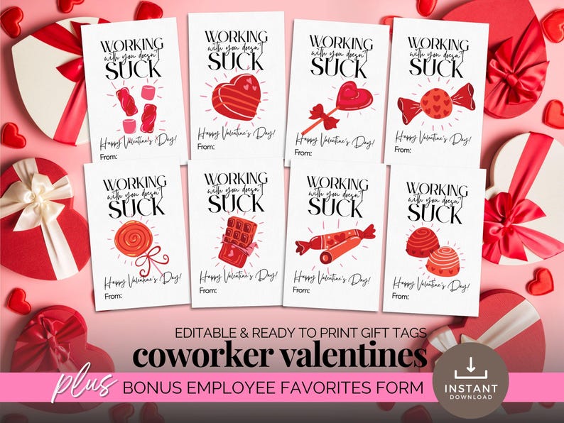 Coworker Valentine Gift Tags, Work Valentine Treat Bag Tags, Office ...