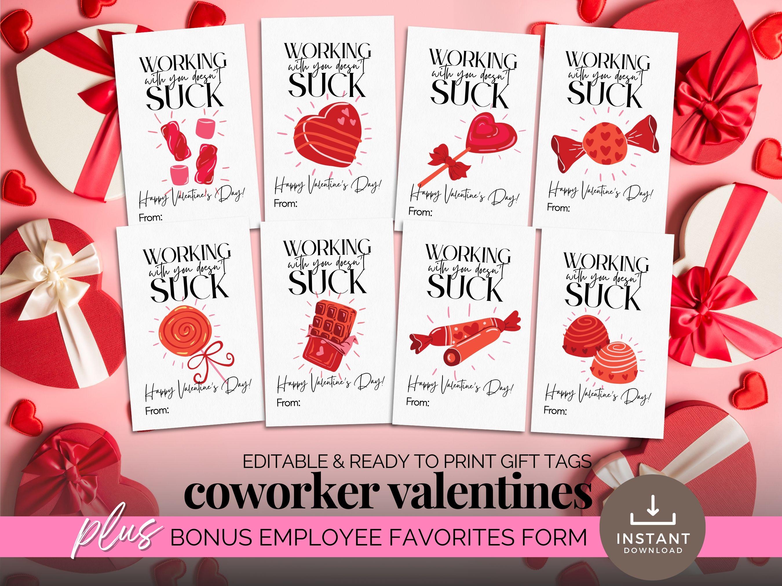 Coworker Valentine Gift Tags, Work Valentine Treat Bag Tags, Office ...
