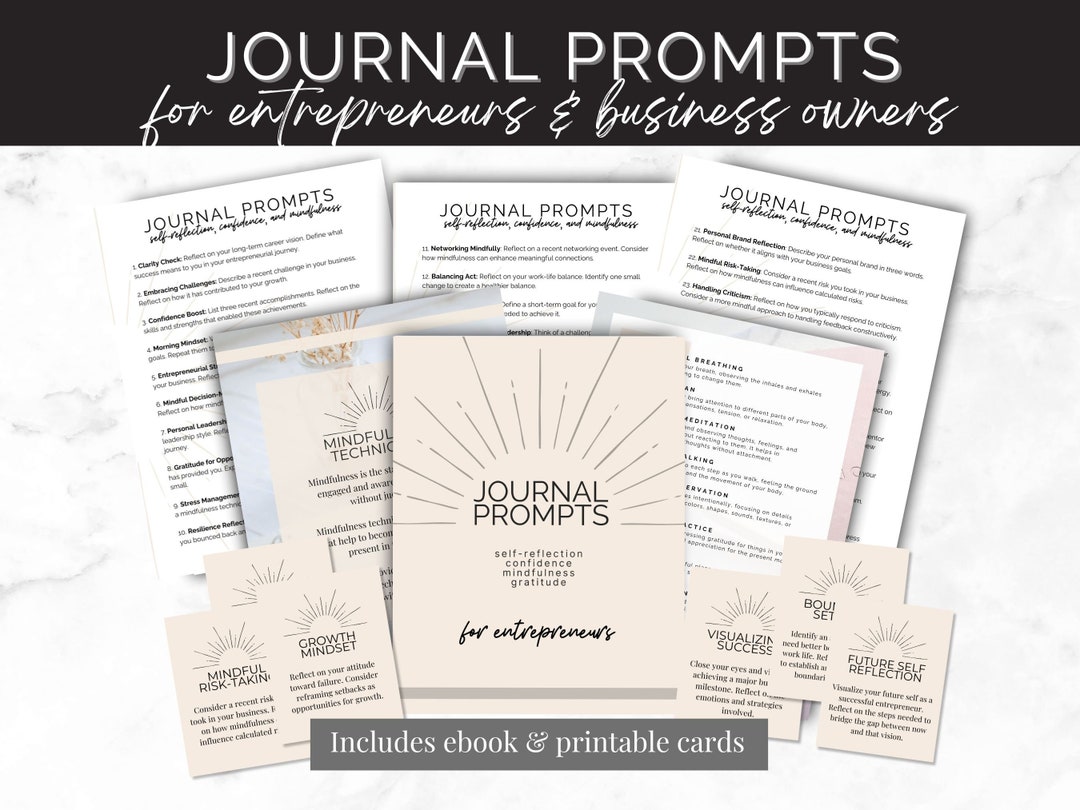 Entrepreneur Journal Prompt Cards, Mindfulness Journaling Prompt ...