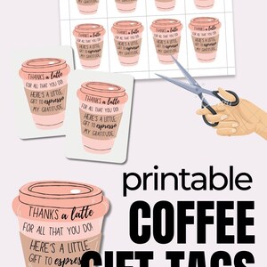 Thanks A Latte Coffee Gift Tag Printable Coffee Thank You Tag Employee ...