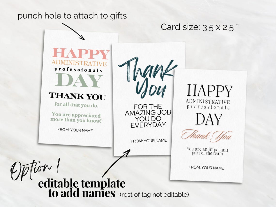 Admin Assistant Day Gift Tags Office Staff Appreciation Cards Personal ...