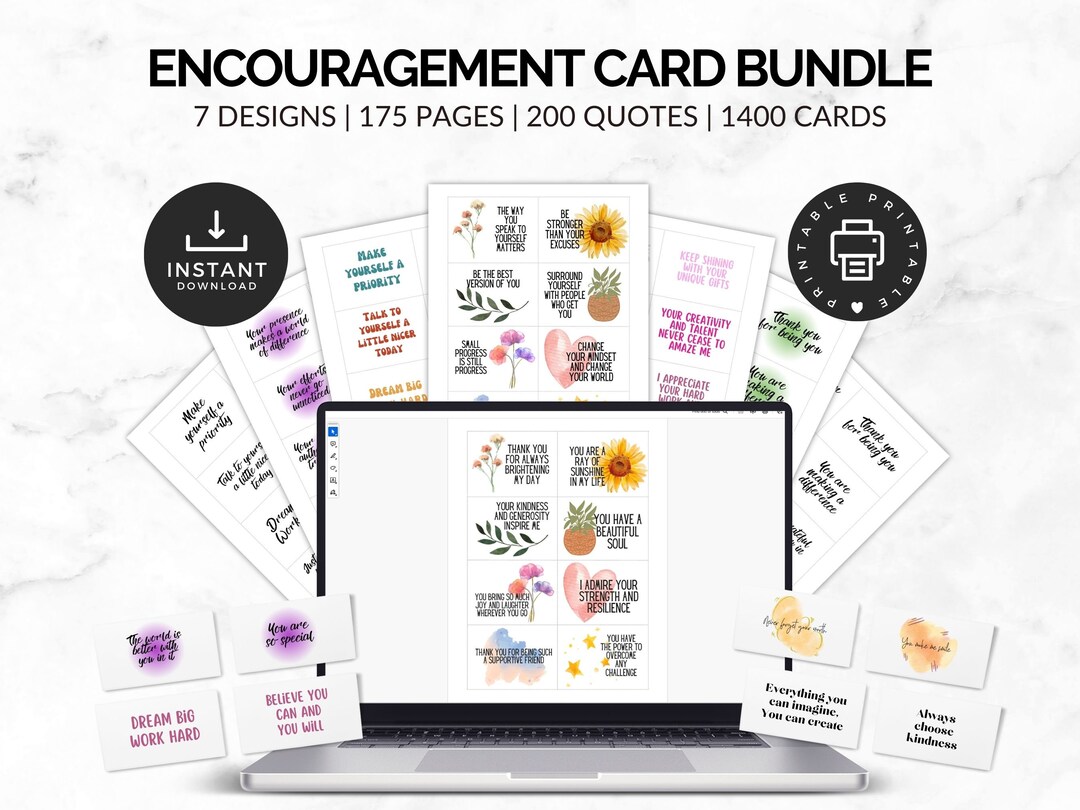 Printable Encouragement Card Bundle, Digital Affirmation Card Set ...