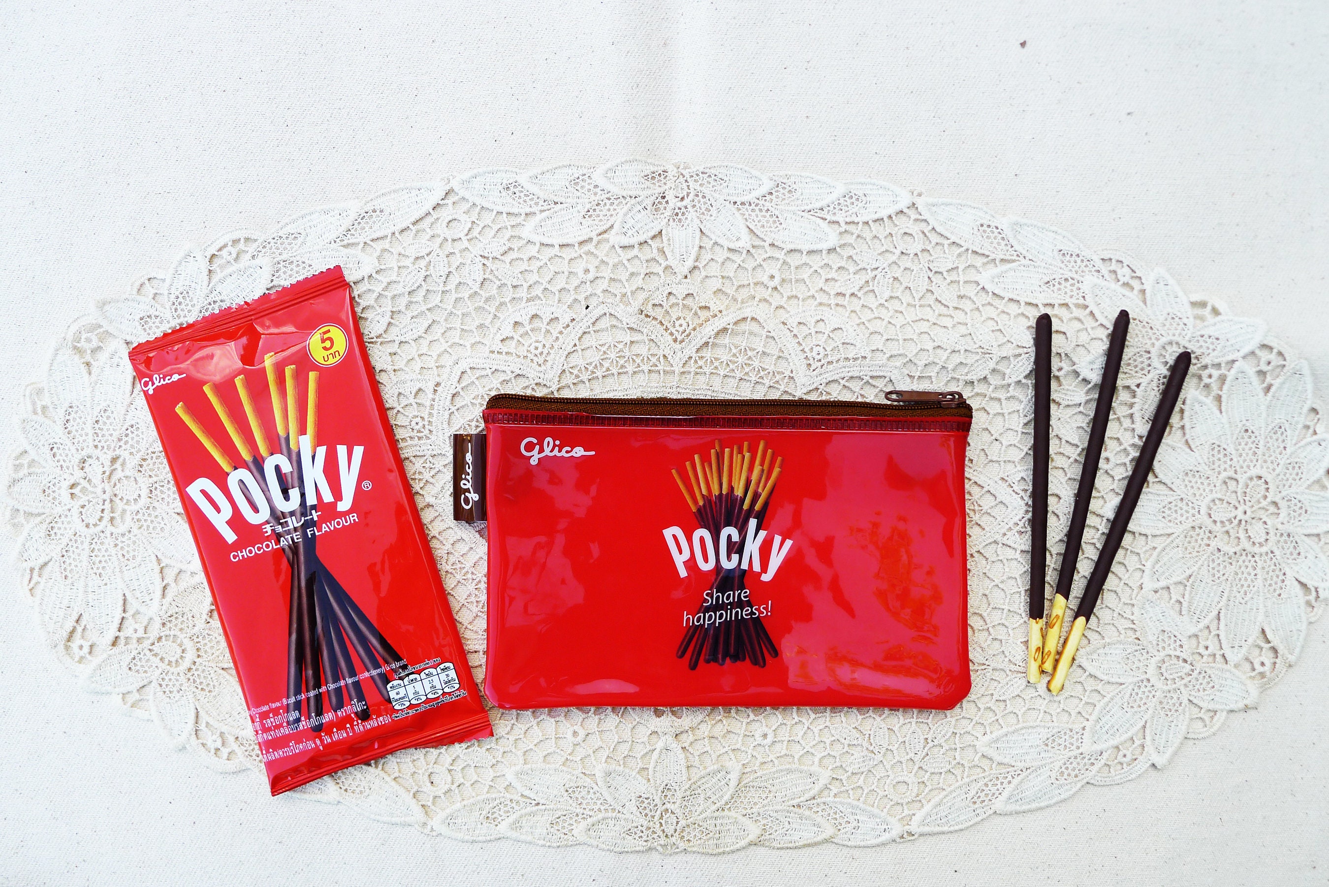 Super Cute Deadstock Japanese Glico POCKY Pvc Pencil Case, Makeup Bag, Lovely Red Zipper Pouch ...