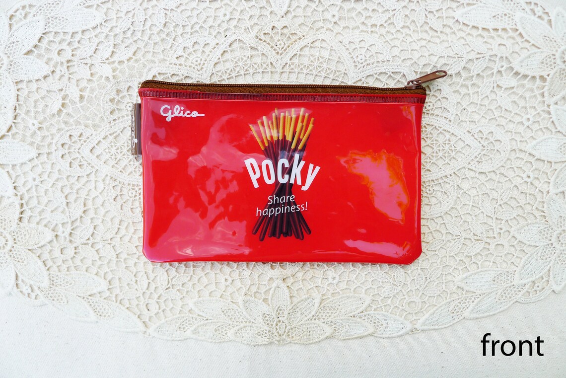 Super Cute Deadstock Japanese Glico POCKY Pvc Pencil Case, Makeup Bag, Lovely Red Zipper Pouch ...