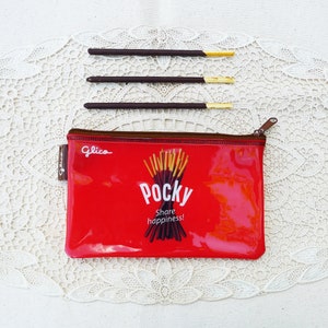 Super Cute Deadstock Japanese Glico POCKY Pvc Pencil Case, Makeup Bag, Lovely Red Zipper Pouch ...