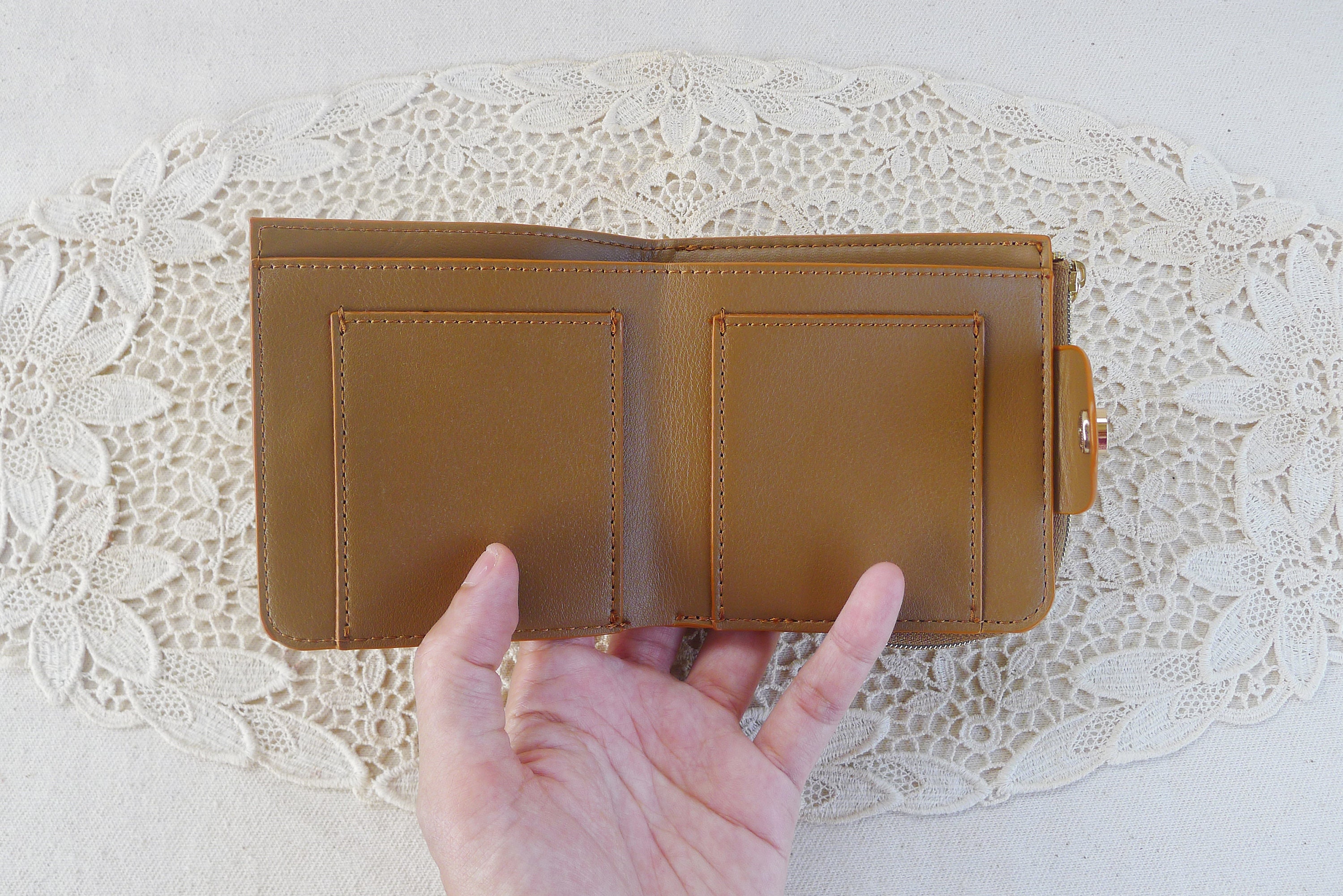 Vintage Japanese Minimalist Caramel PU Leather Bifold Wallet, Zipper ...
