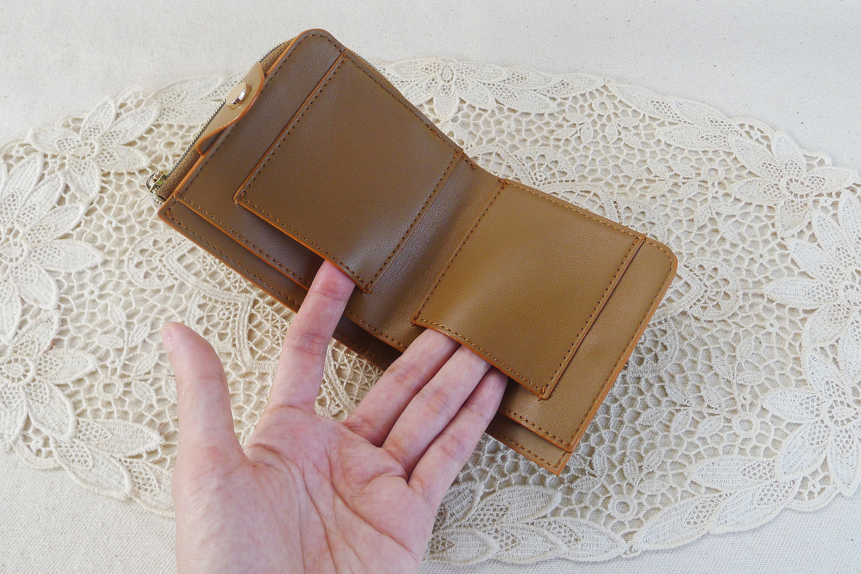 Vintage Japanese Minimalist Caramel PU Leather Bifold Wallet, Zipper ...