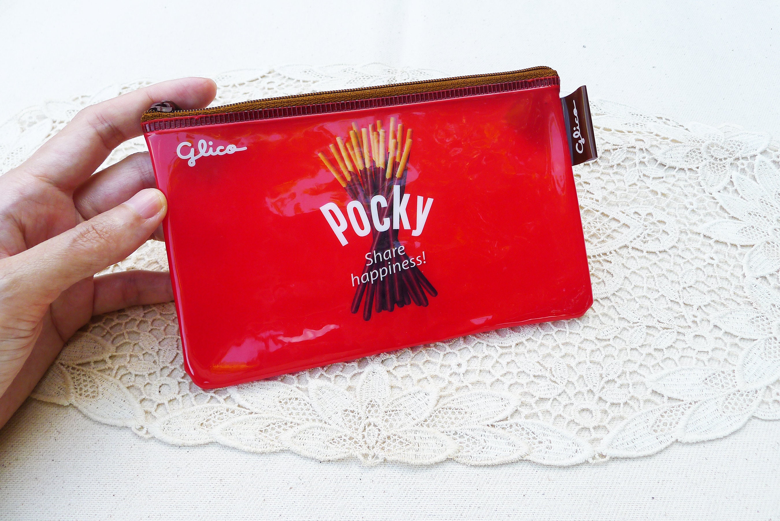 Super Cute Deadstock Japanese Glico POCKY Pvc Pencil Case, Makeup Bag, Lovely Red Zipper Pouch ...
