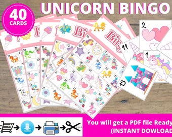 Unicorn Bingo Game Instant Download, Printable Unicorn 30 Cards ...