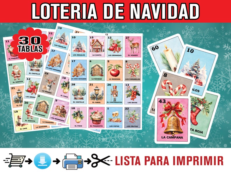 Loteria De Navidad Para Imprimir Loteria Navideña En Espanol Loteria De ...