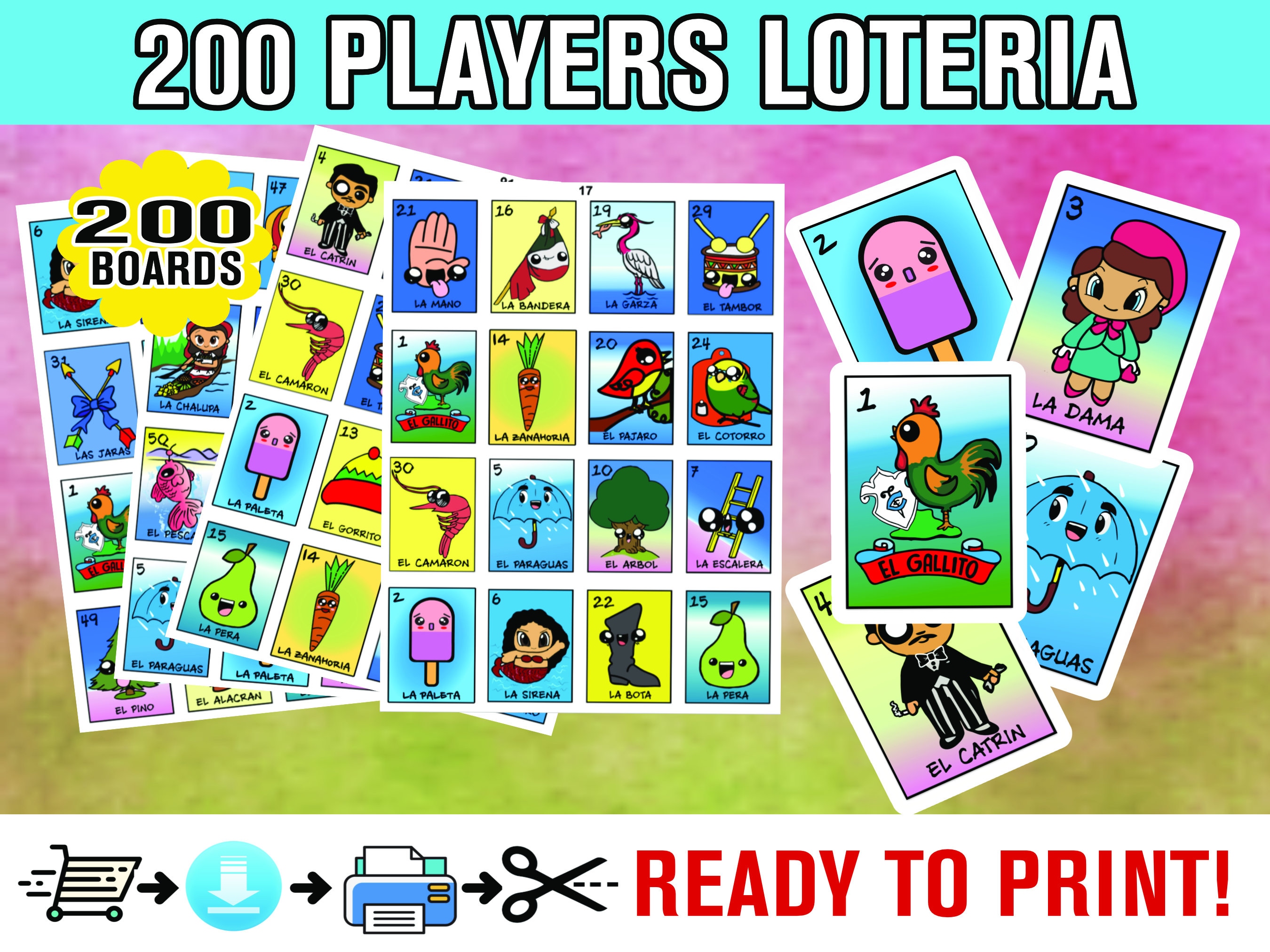 Loteria for Kids Friendly Loteria Game for 200 PLAYERS Big Party and ...