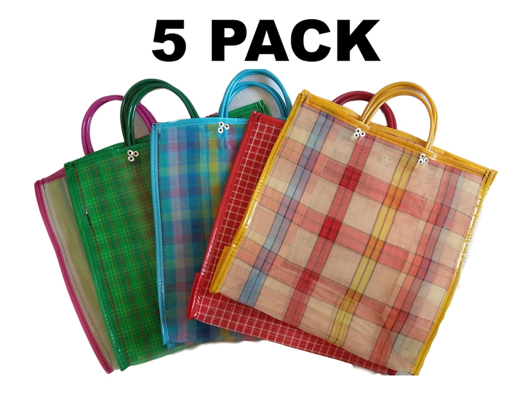Mexican Mercado Bags LARGE 5 PACK Colorful Plastic Mesh Market Bag Made ...