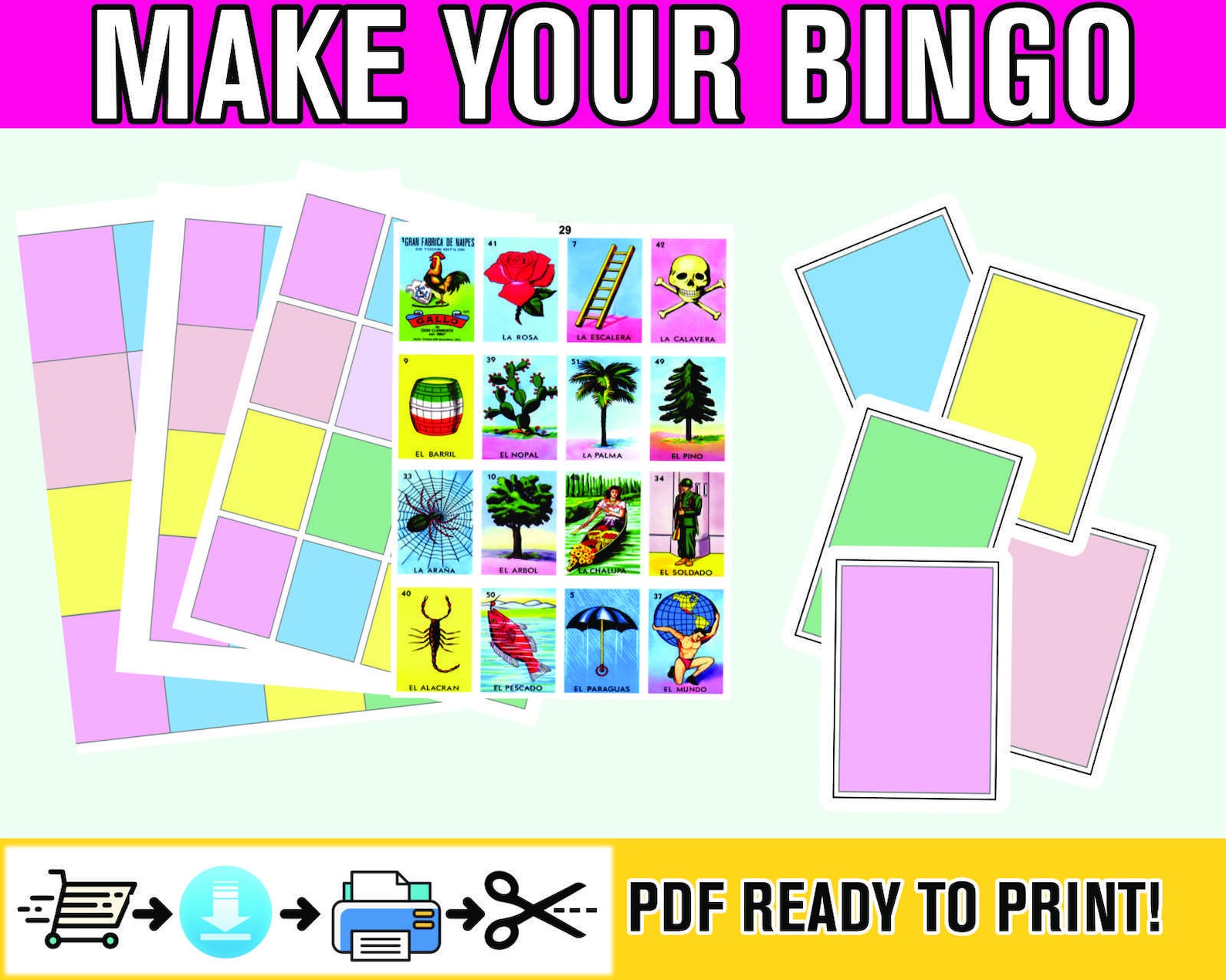 Loteria Blanks for Mexican Loteria Cards 3 Different Boards and 6 Cards ...