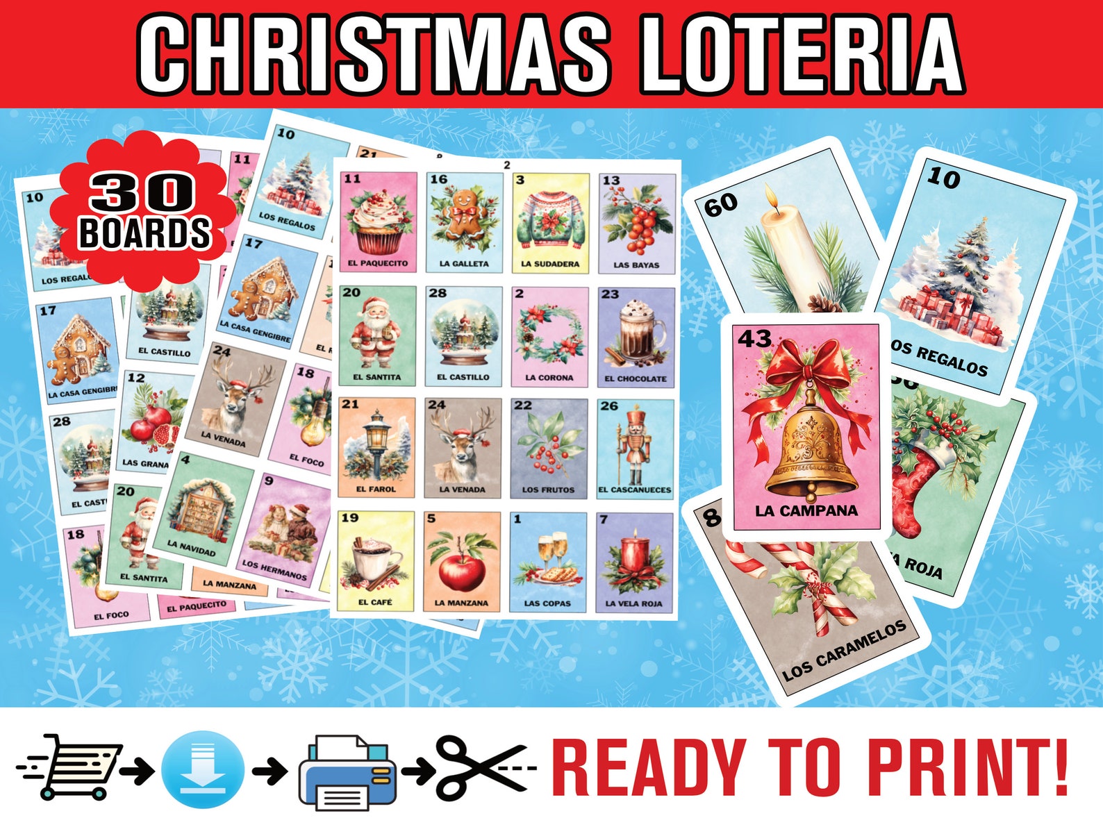 Loteria De Navidad Para Imprimir Loteria Navideña En Espanol Loteria De ...