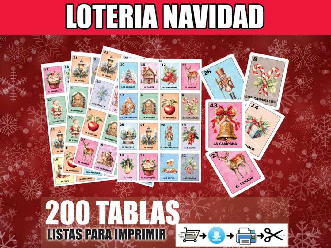 Loteria Navidad 200 Tablas Imprimir Loteria De Navidad Espanol Spanish ...