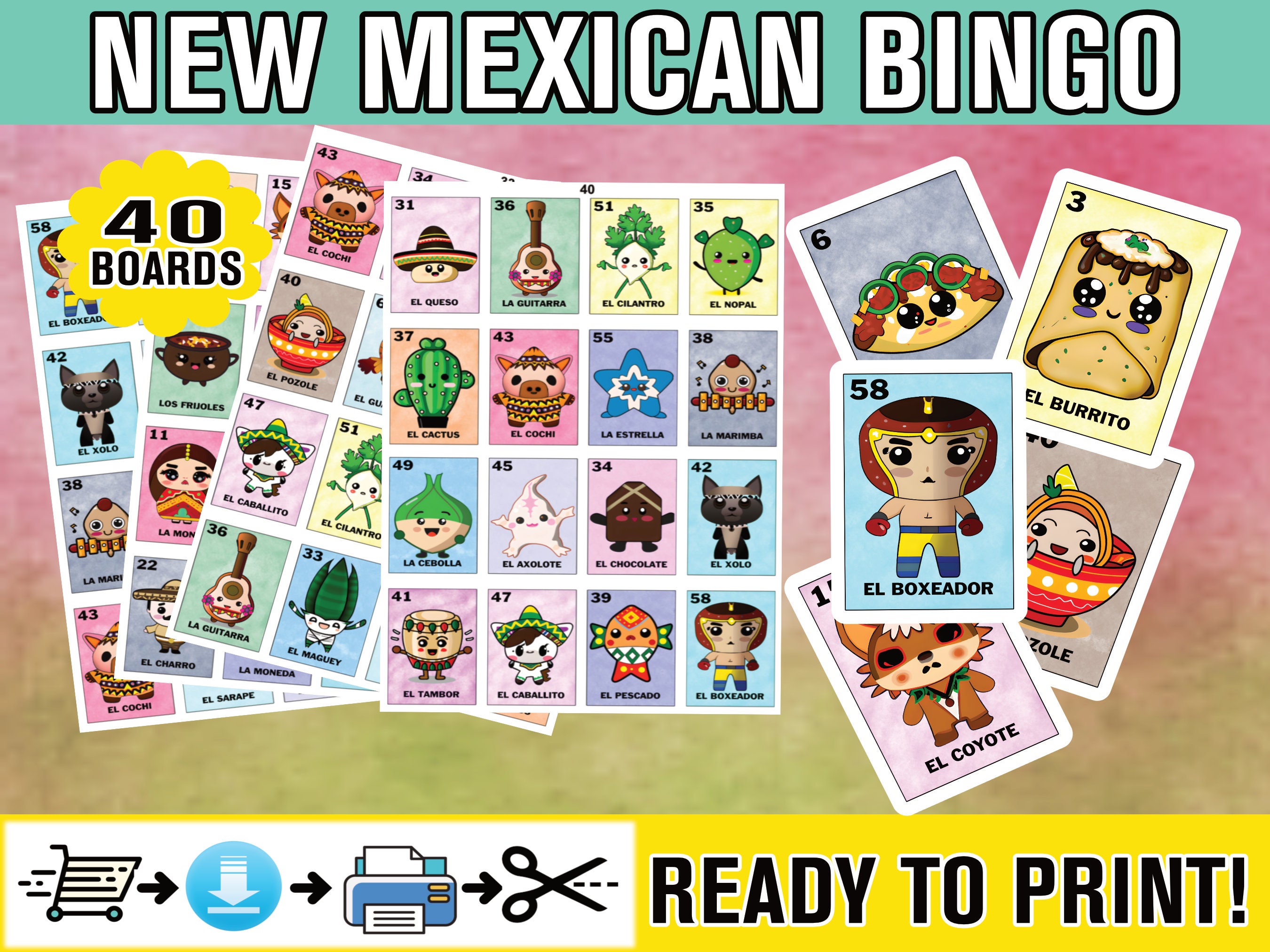 Mexican Loteria Game Cards Printable Pdf Instant Download Digital File