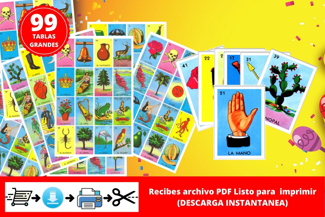 Mexican Loteria Game Cards Printable Easy PDF INSTANT DOWNLOAD Digital ...