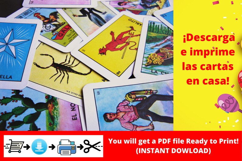 Mexican Loteria Game Cards Printable Pdf Instant Download Etsy