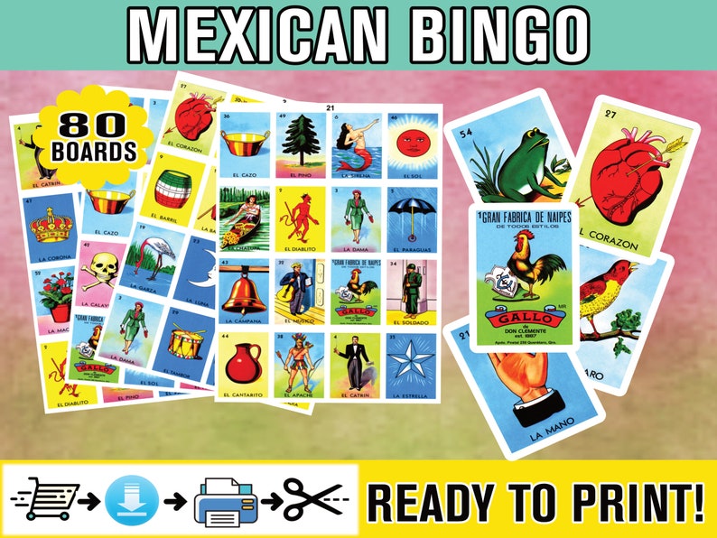 Mexican Loteria Game Cards PDF INSTANT DOWNLOAD Digital File - Etsy