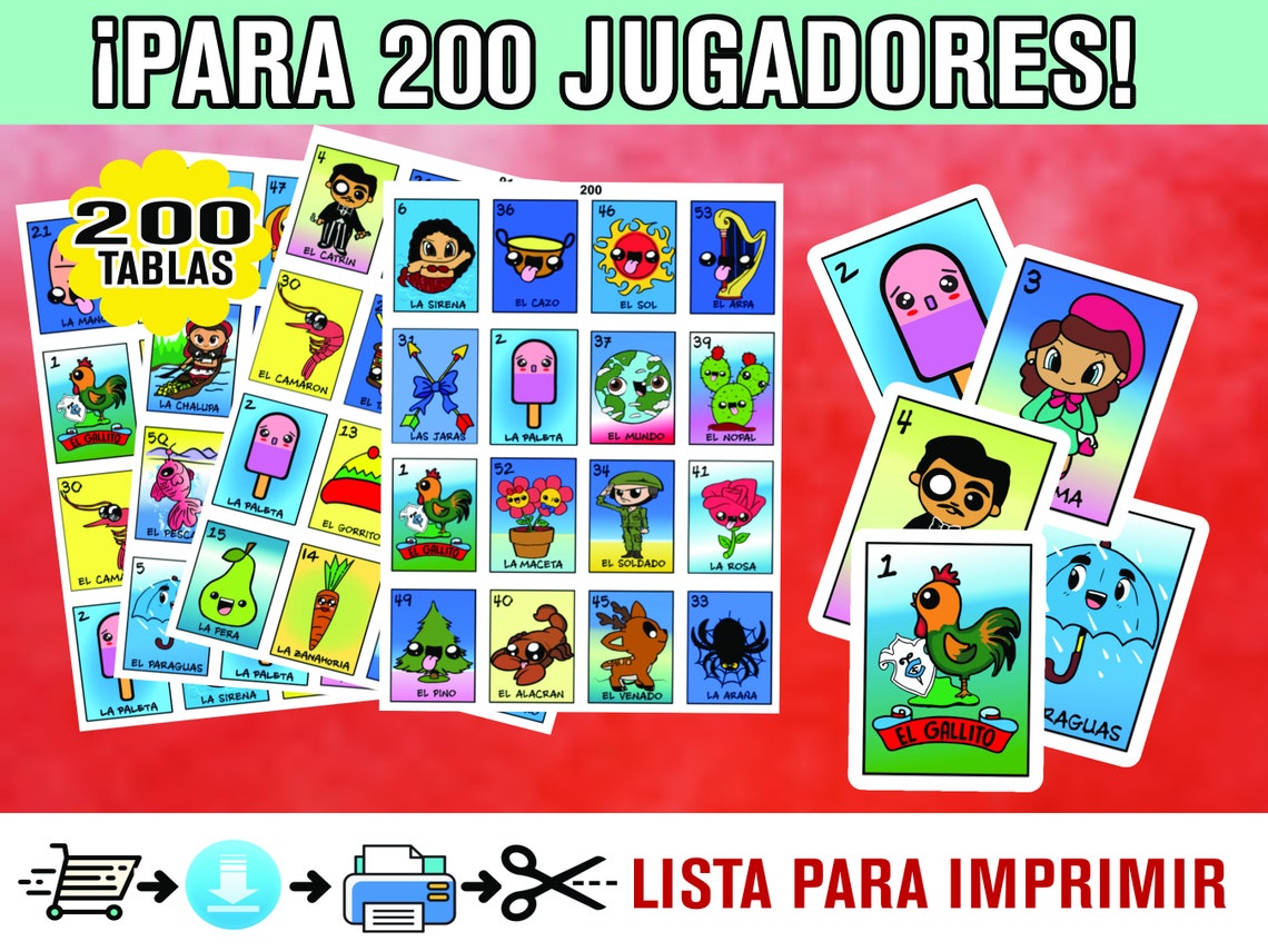 Loteria for Kids Friendly Loteria Game for 200 PLAYERS Big Party and ...