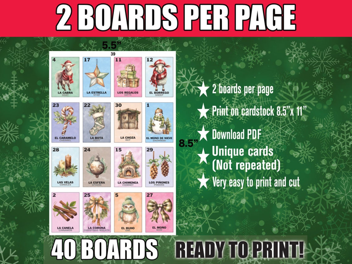 Loteria Navidad Para Imprimir En Espanol Ingles Loteria De Navidad ...