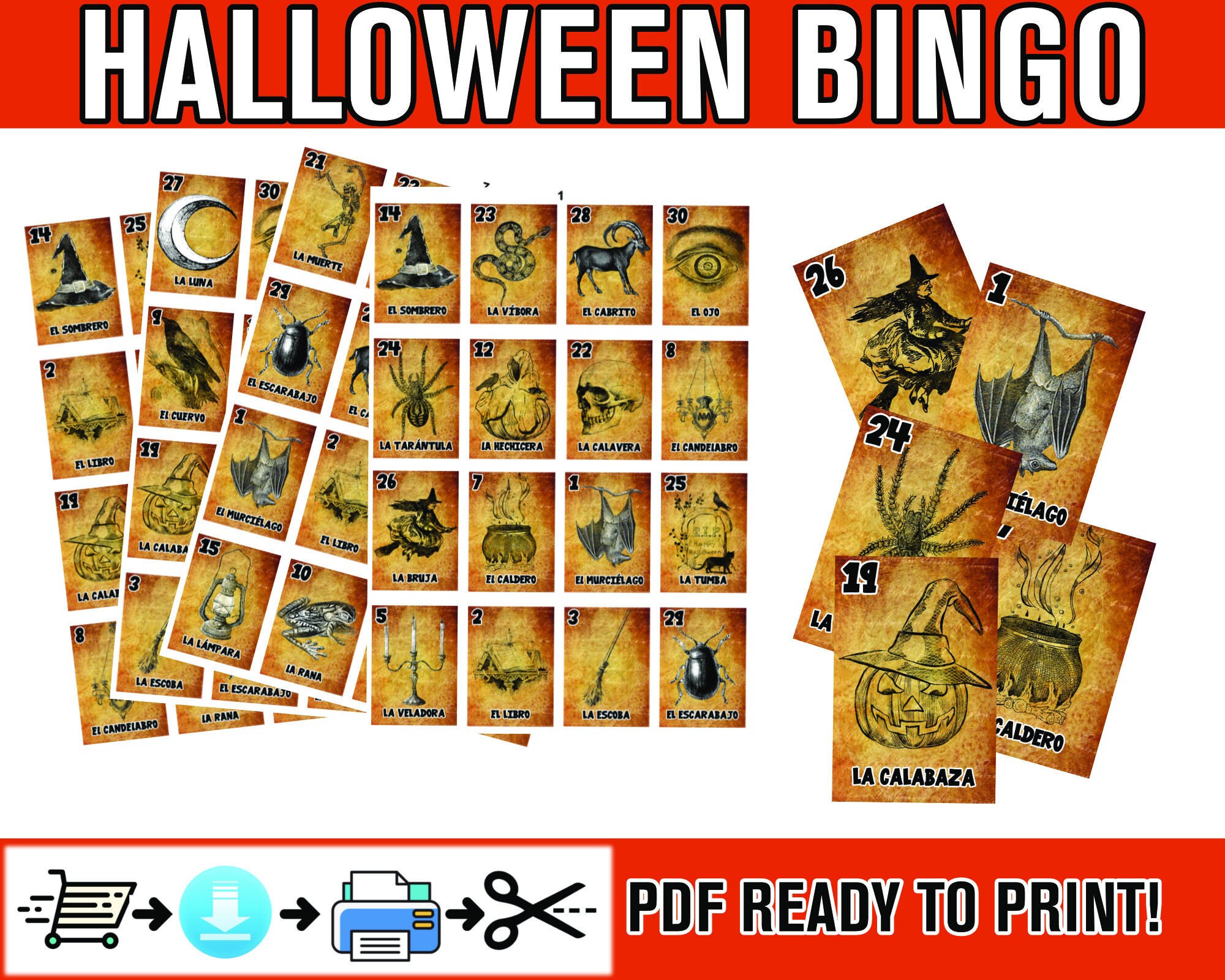 Loteria De Halloween Para Niños Y Adultos En Español PDF | Etsy