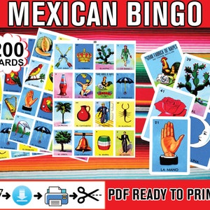 Mexican Loteria Game Cards 200 PLAYERS Download and Print to Play at ...