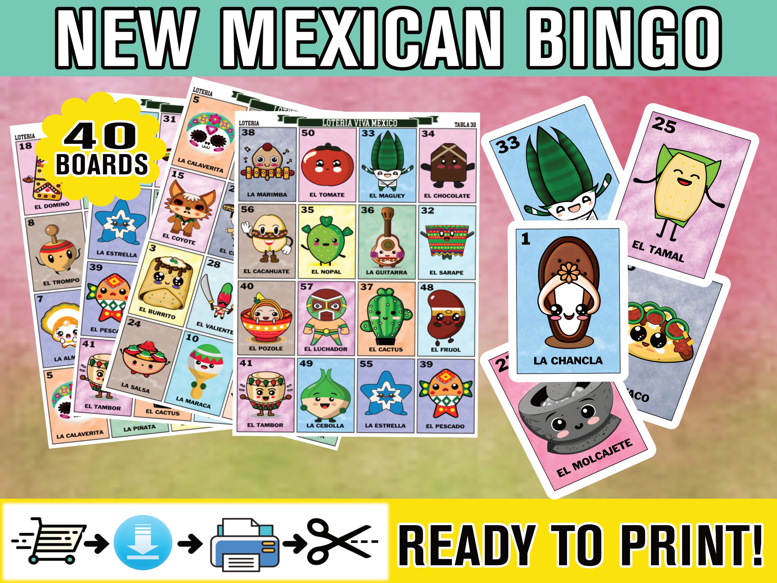 Mexican Loteria Game Cards Printable PDF INSTANT DOWNLOAD Digital File ...