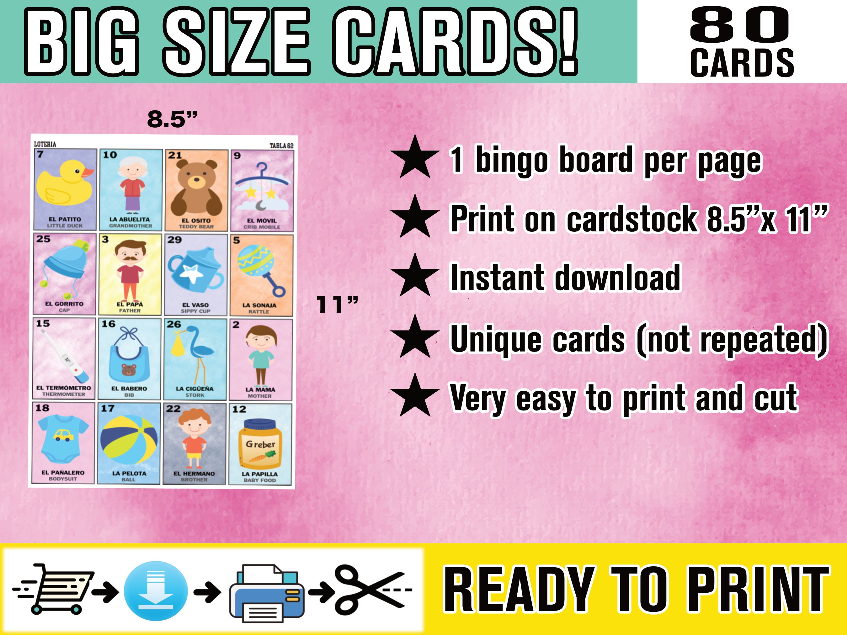 Loteria Baby Shower Download Bilingual Bingo PDF INSTANT DOWNLOAD ...