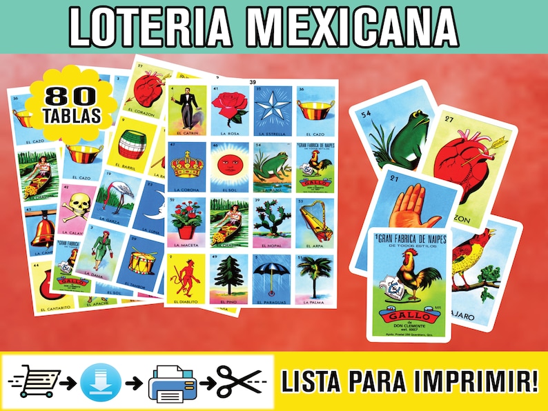 Mexican Loteria Game Cards Pdf Instant Download Digital File Etsy