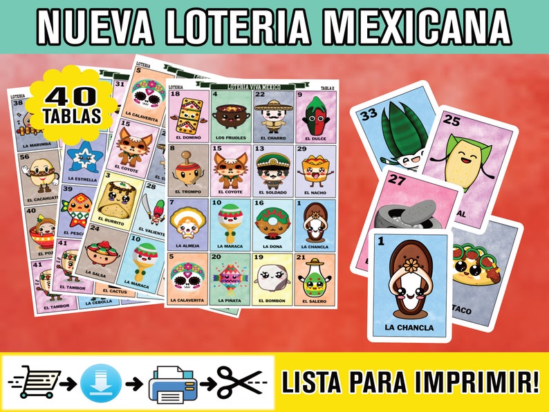 Mexican Loteria Game Cards Printable PDF INSTANT DOWNLOAD - Etsy