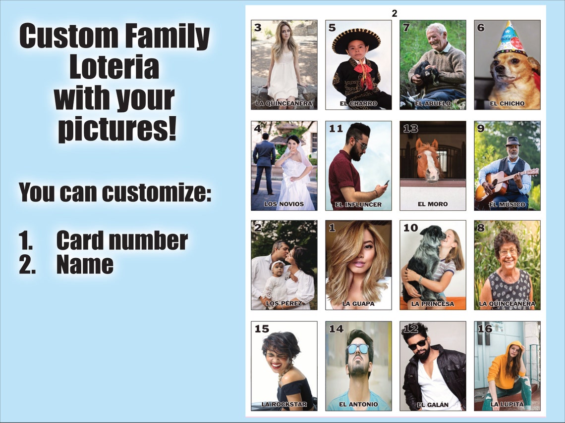 CUSTOM LOTERIA Game Template With Your Pictures Family Loteria Game ...