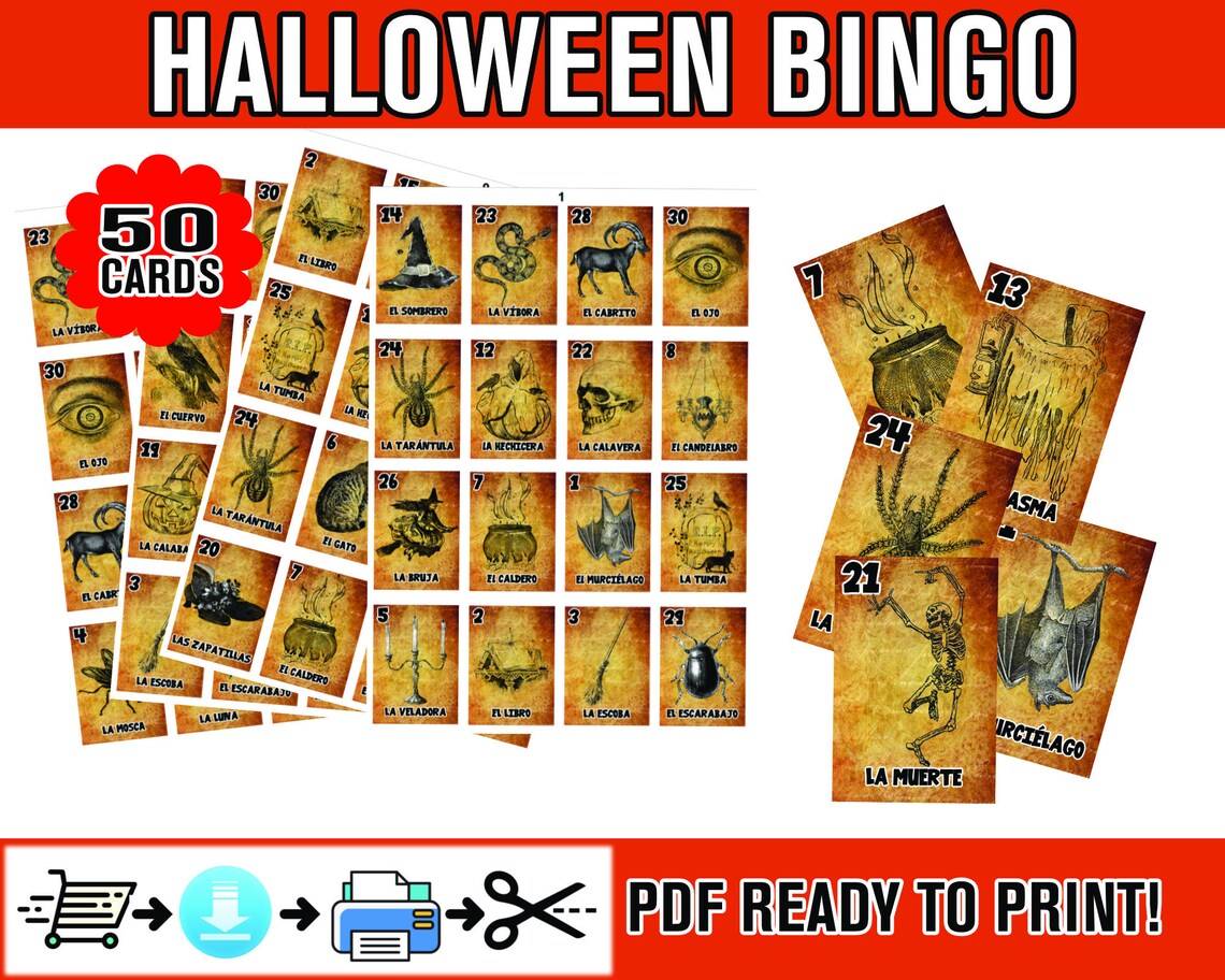 Halloween Bingo Printable Cards for 50 PLAYERS Loteria - Etsy