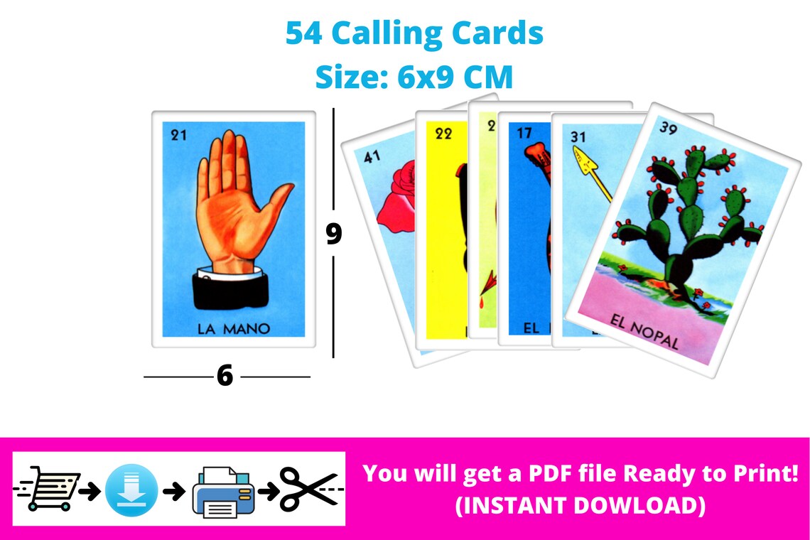 Mexican Loteria Game Cards Printable Pdf Instant Download Etsy