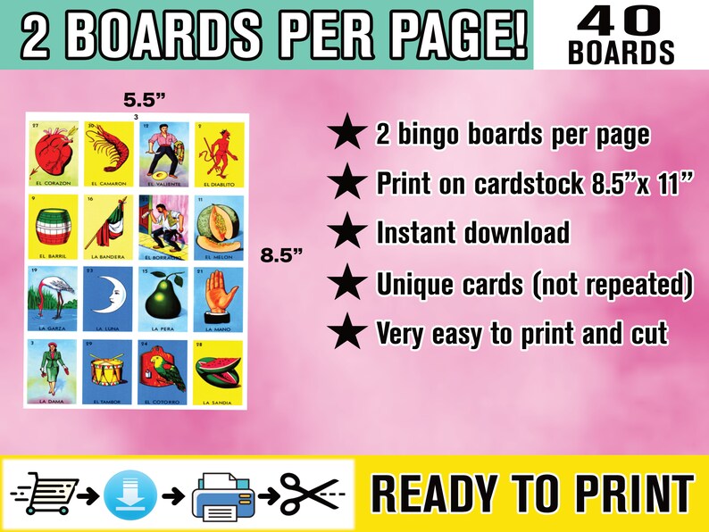 Mexican Loteria Game Cards Pdf Instant Download Digital File Etsy
