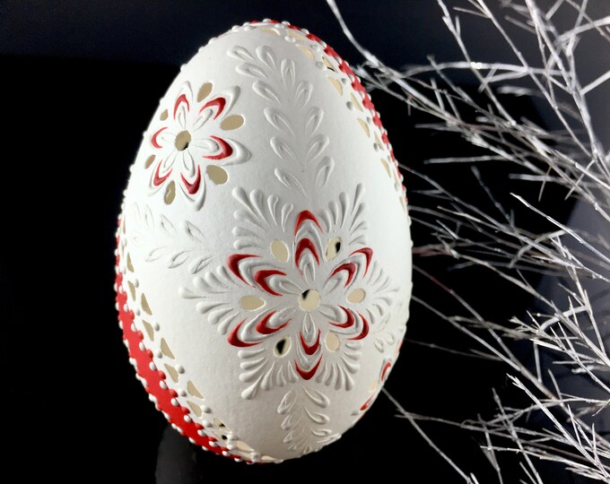 Goose Egg Polish Pysanky, Carved and Wax Embossed Egg, Decorated Real ...