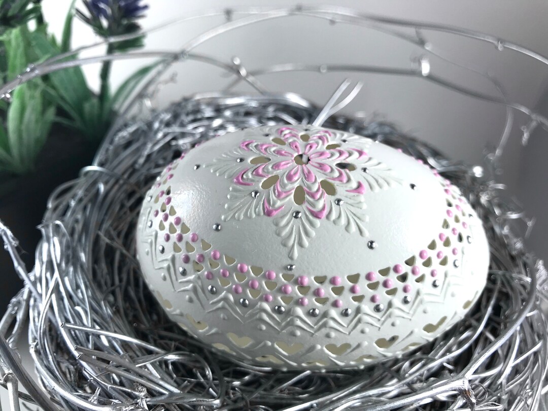 Polish Pisanki on Goose Egg, Pisanka With Hearts, Engagement Egg ...
