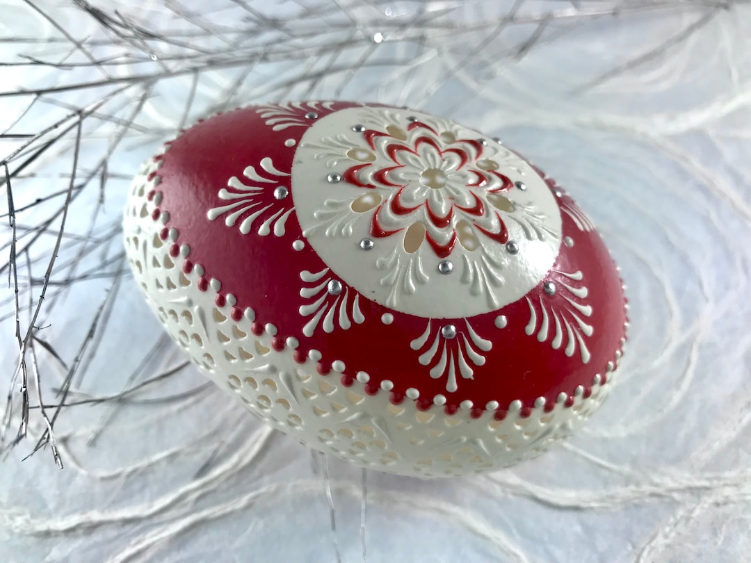 Easter Goose Egg in Red, Polish Folk Art Pisanka, Real Goose Egg ...