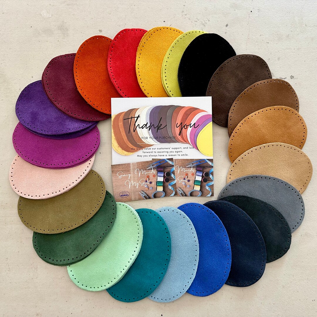 Hamag™ Hand Punched Suede Leather Elbow Knee Patches (pair) | 9cm X 12.5cm (3.5" X 4.9") | DIY ...