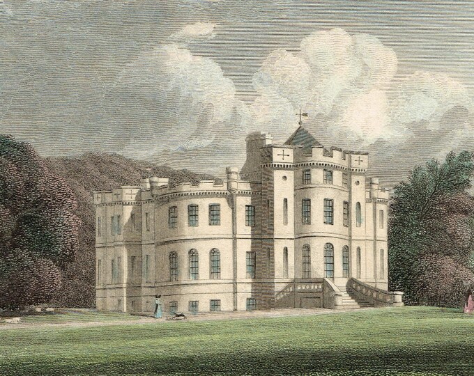 Victorian Hand Coloured Etching Engraving Print of Airthrey Castle ...