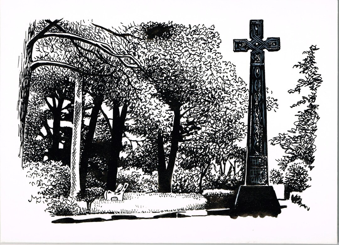 Small Pen and Ink Drawing of a Graveyard , Vintage Original 1960s - Etsy