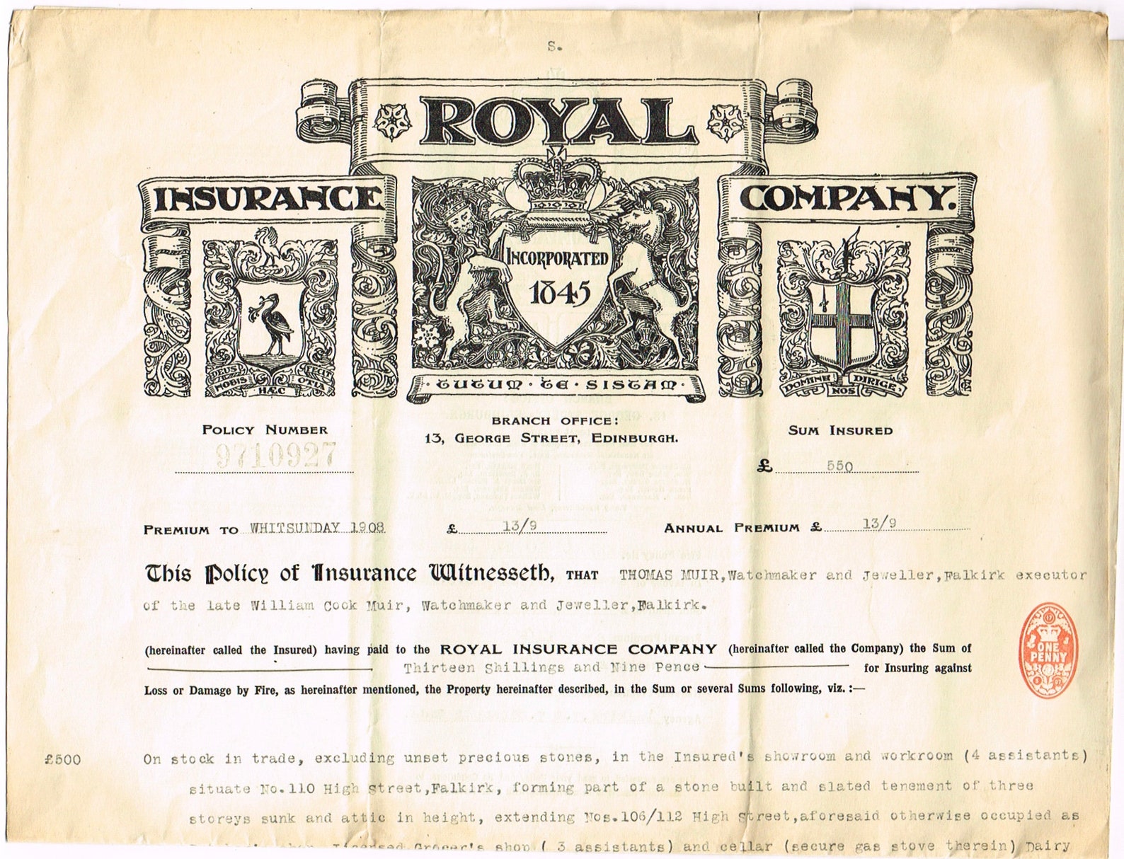 Antique Vintage Ephemera 1903 Royal Insurance Company Document - Etsy