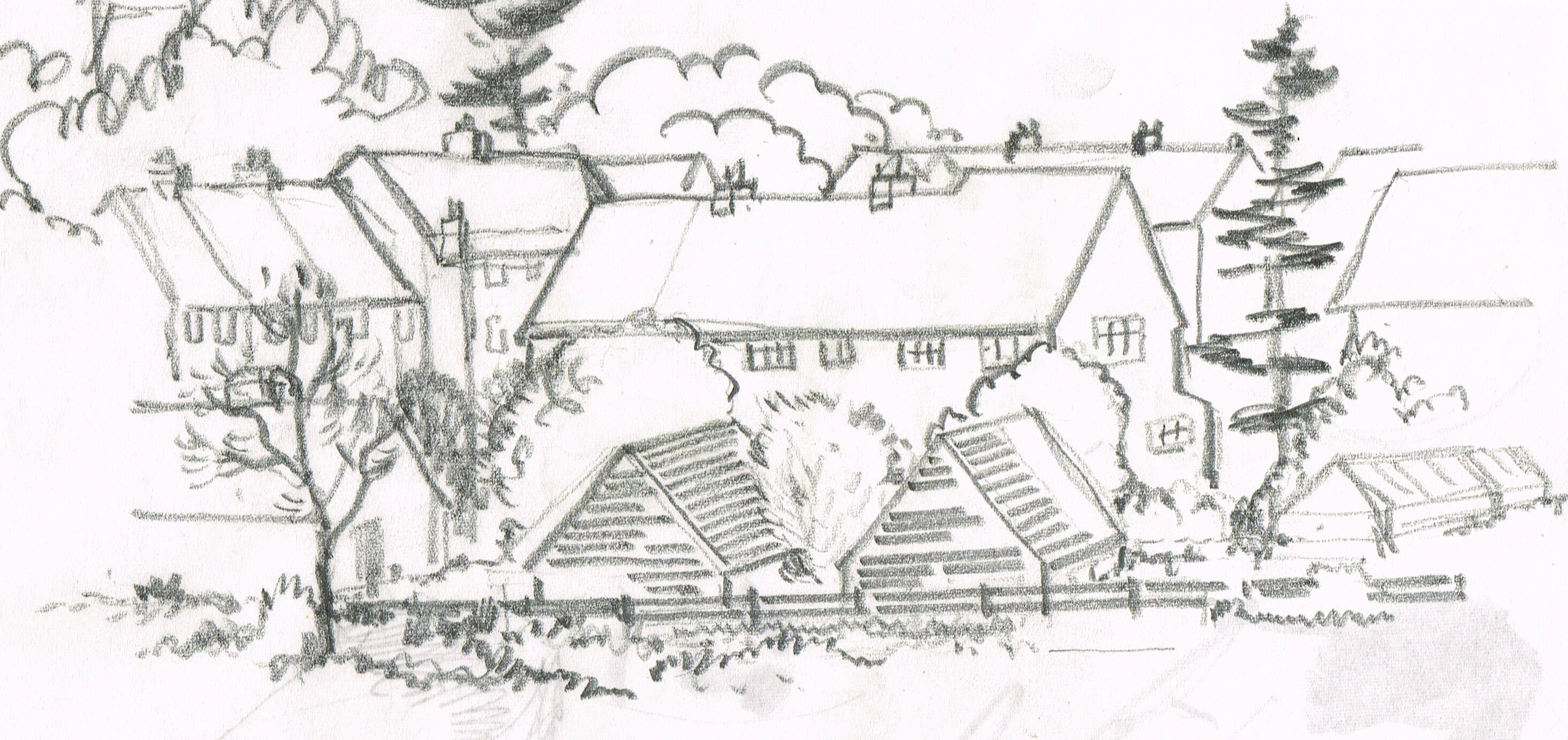 Village Scene Pencil Sketching