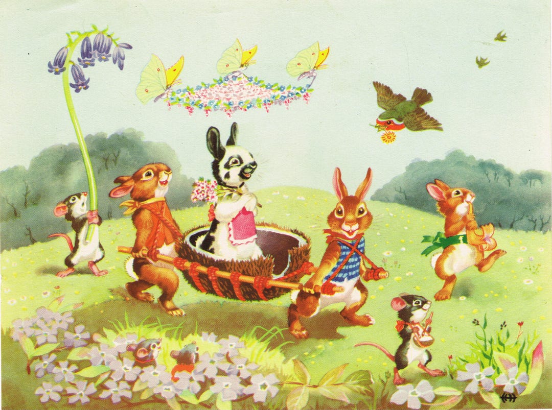 Antique Original Vintage Cartoon Coloured Print, Children Nursery ...