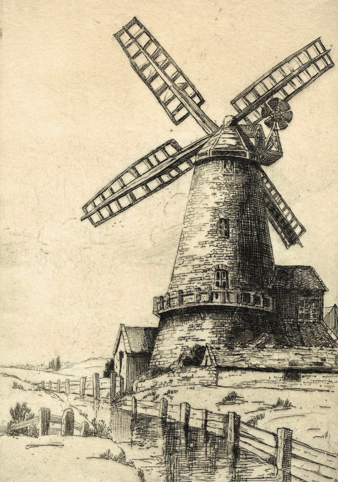 Vintage Antique 1930s Hand Pulled Etching/ Engraving Print of Cley ...